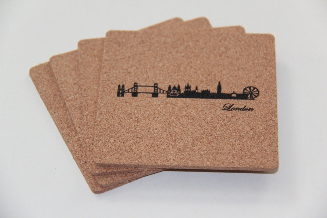 Set of 4 City Skyline Square Cork Coaster 4x4 - Etsy