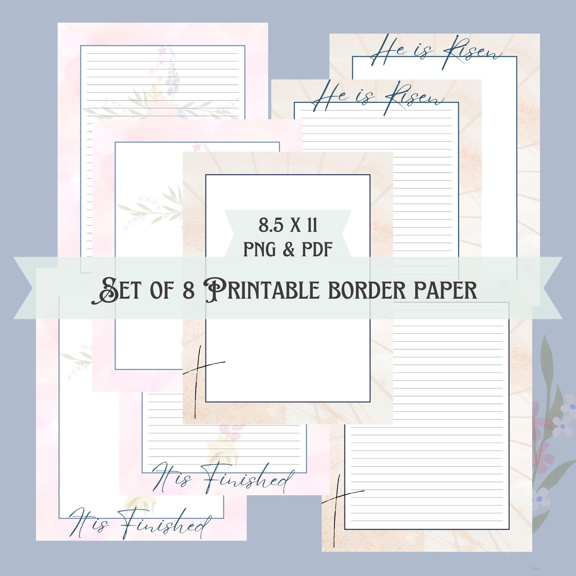 Easter Border Paper Printable 8 Pack PNG & PDF He is Risen Pastel ...