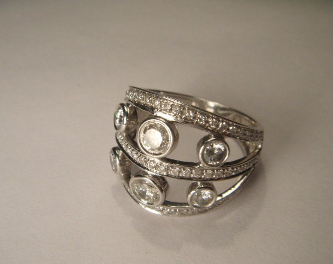 Stunning Estate 14K White Gold Bezel Set Wide Diamond Ring Band - Etsy