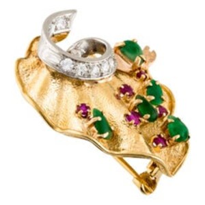 Antique 18K Yellow White Gold Diamond Ruby Green Jadeite Brooch Pin - Etsy