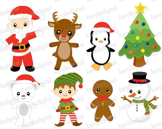 Christmas Santa and Friends Clip Art Set - Etsy