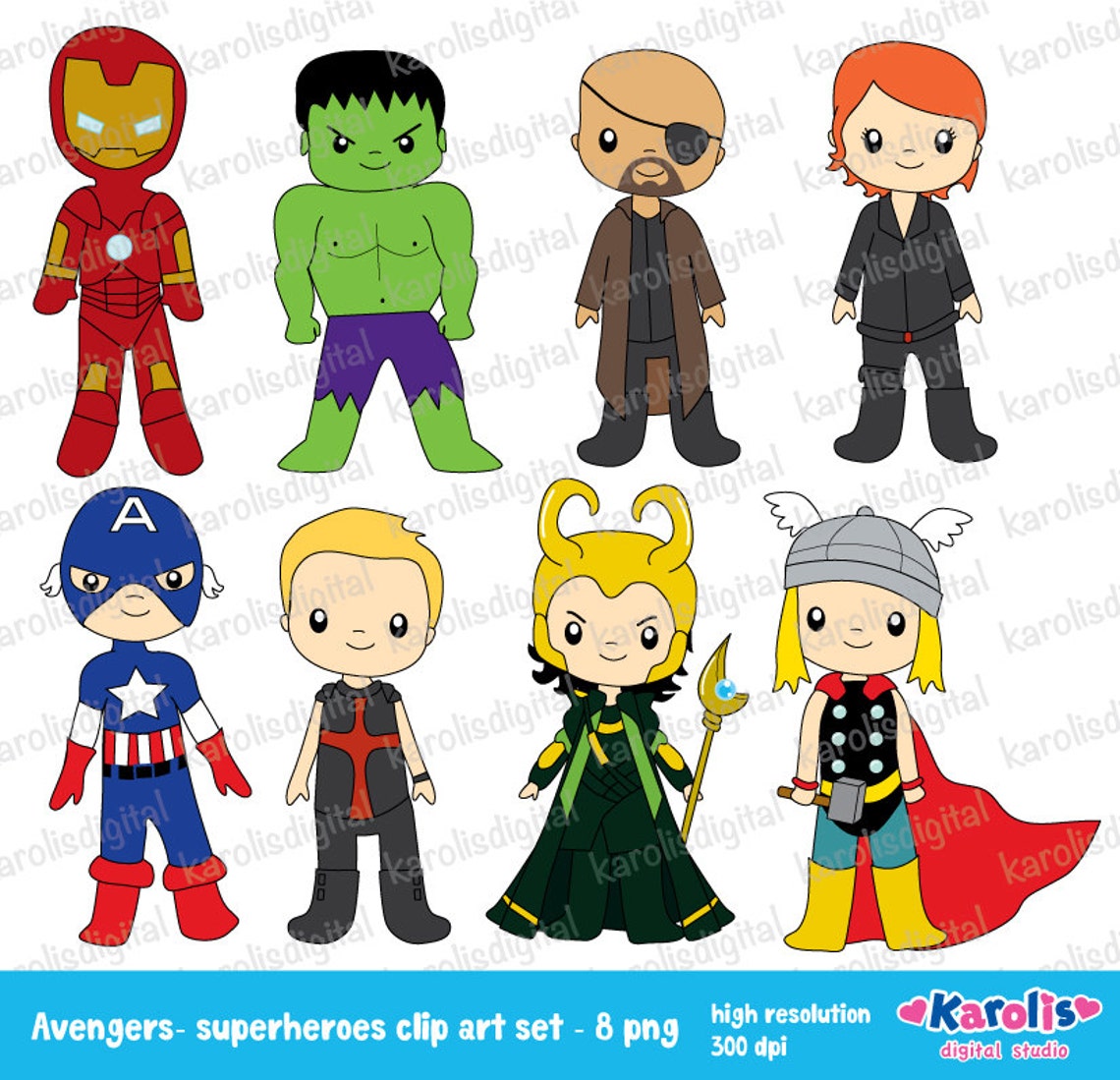 Superheroes digital clip art set Personal & commercial use | Etsy