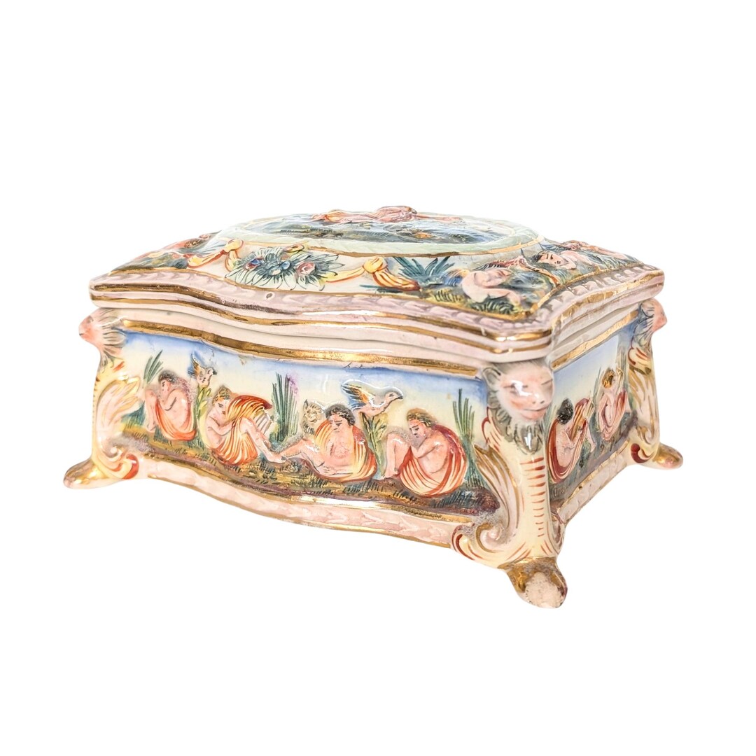Vintage Italian Capodimonte Ornate Porcelain Jewelry Box With Lid ...