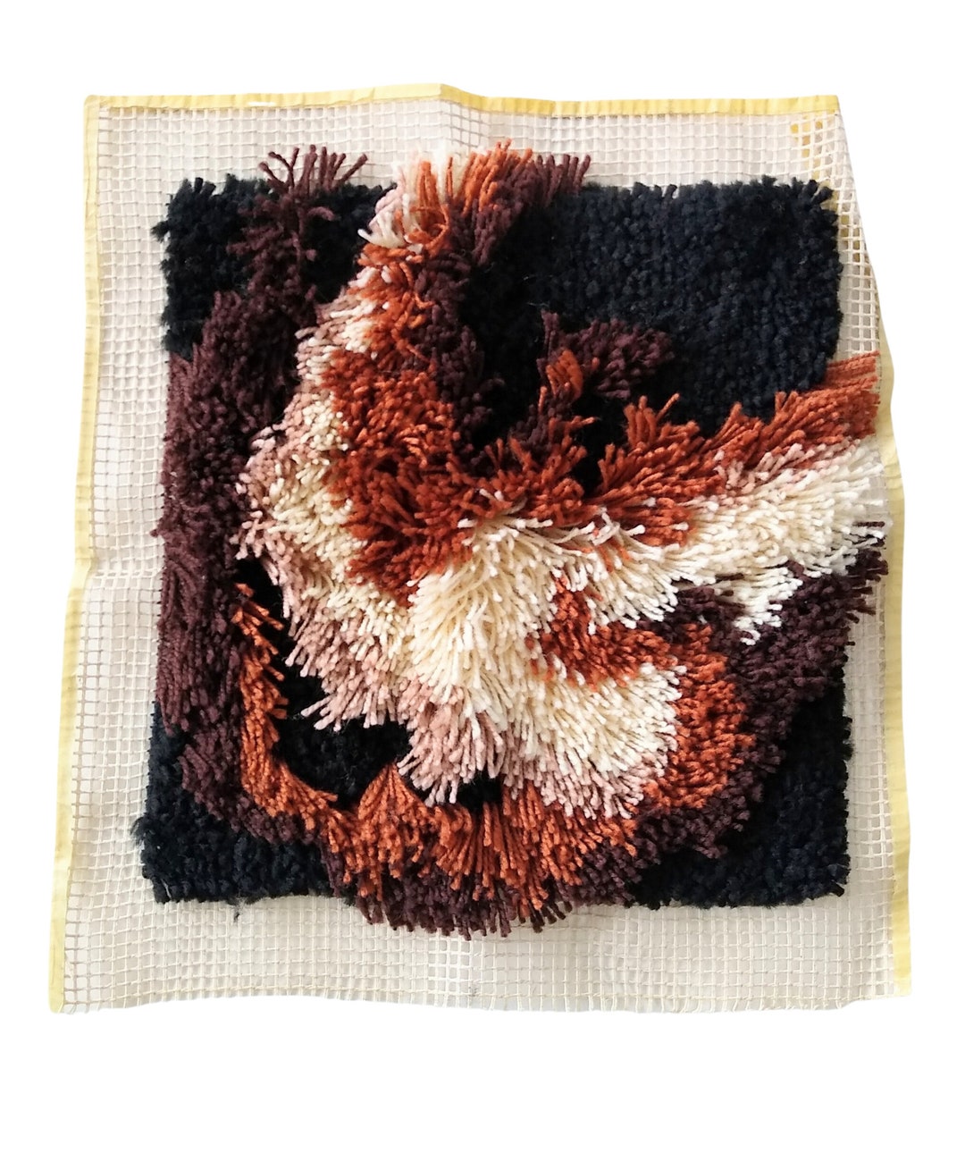 Vintage Latch Hook Panel With Abstract Earth Tone Design - Rug - Wall ...