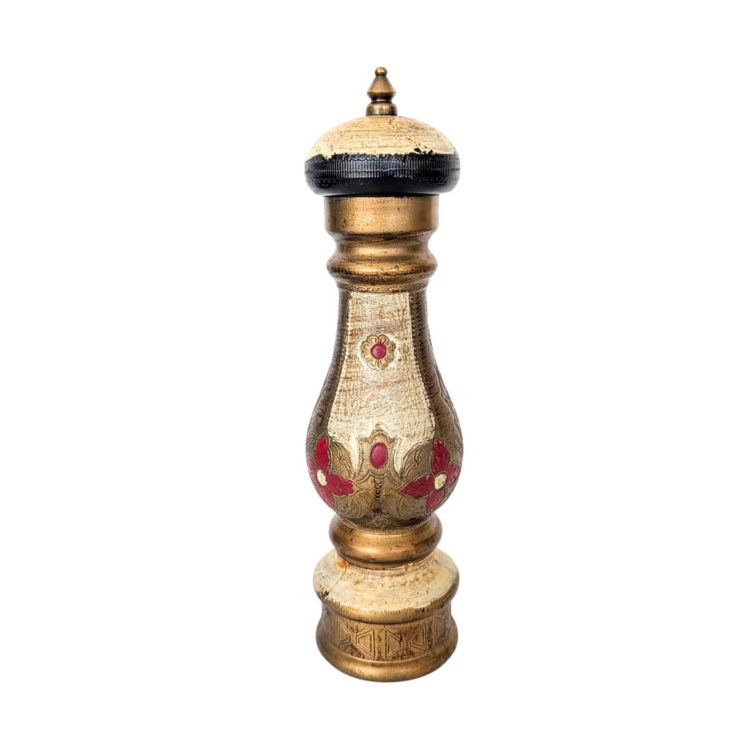 Vintage Florentine Italian Pepper Mill Painted and Gilded Wood Baroque ...