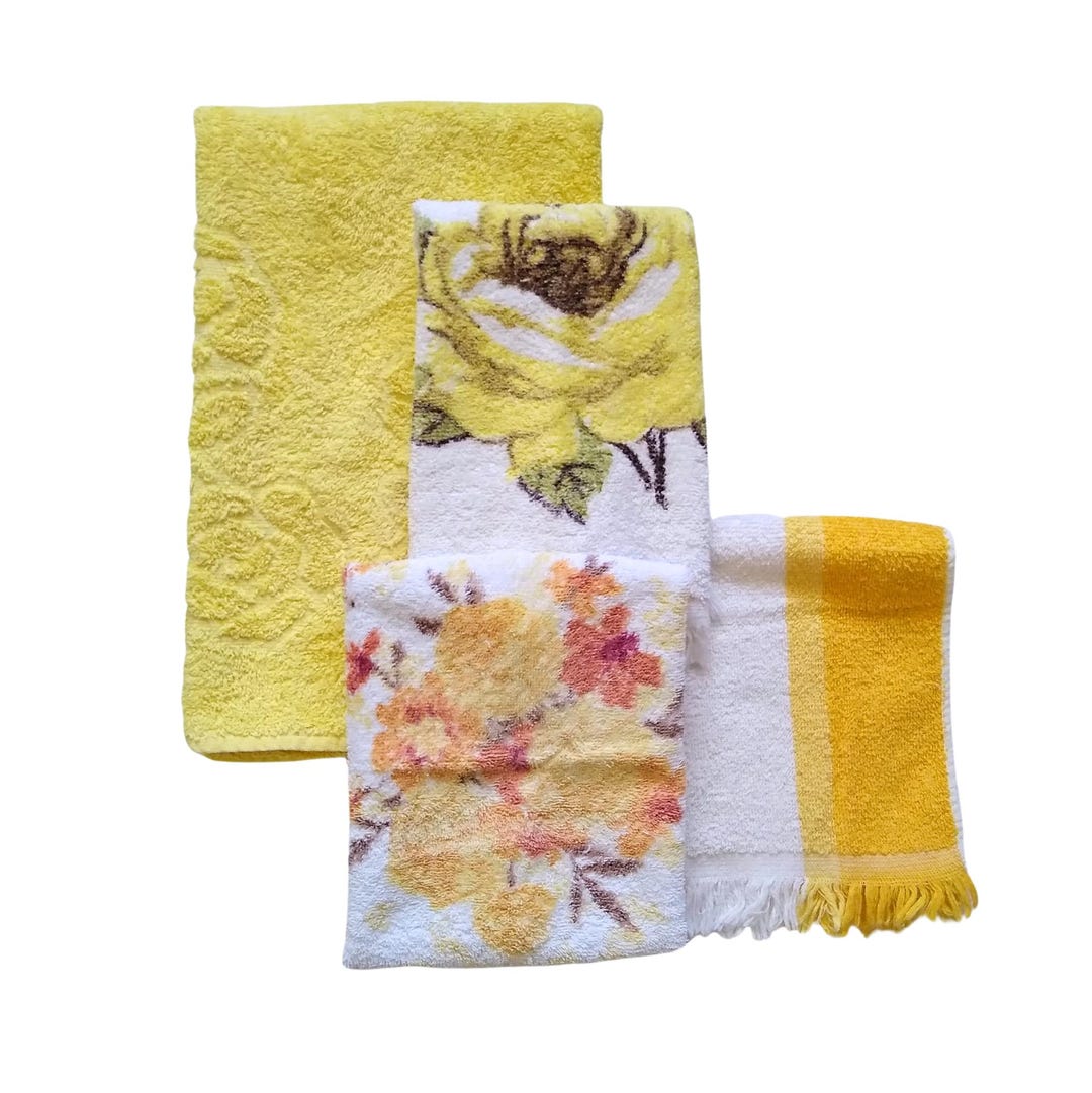 Vintage Yellow Cotton Towel Set: Floral Retro Bath Decor - Etsy