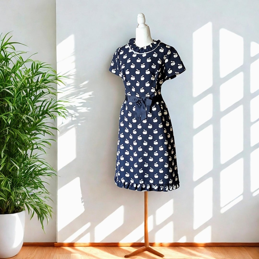 1960s Vintage Richard Kaplan New York Dress With Apple Print - Etsy