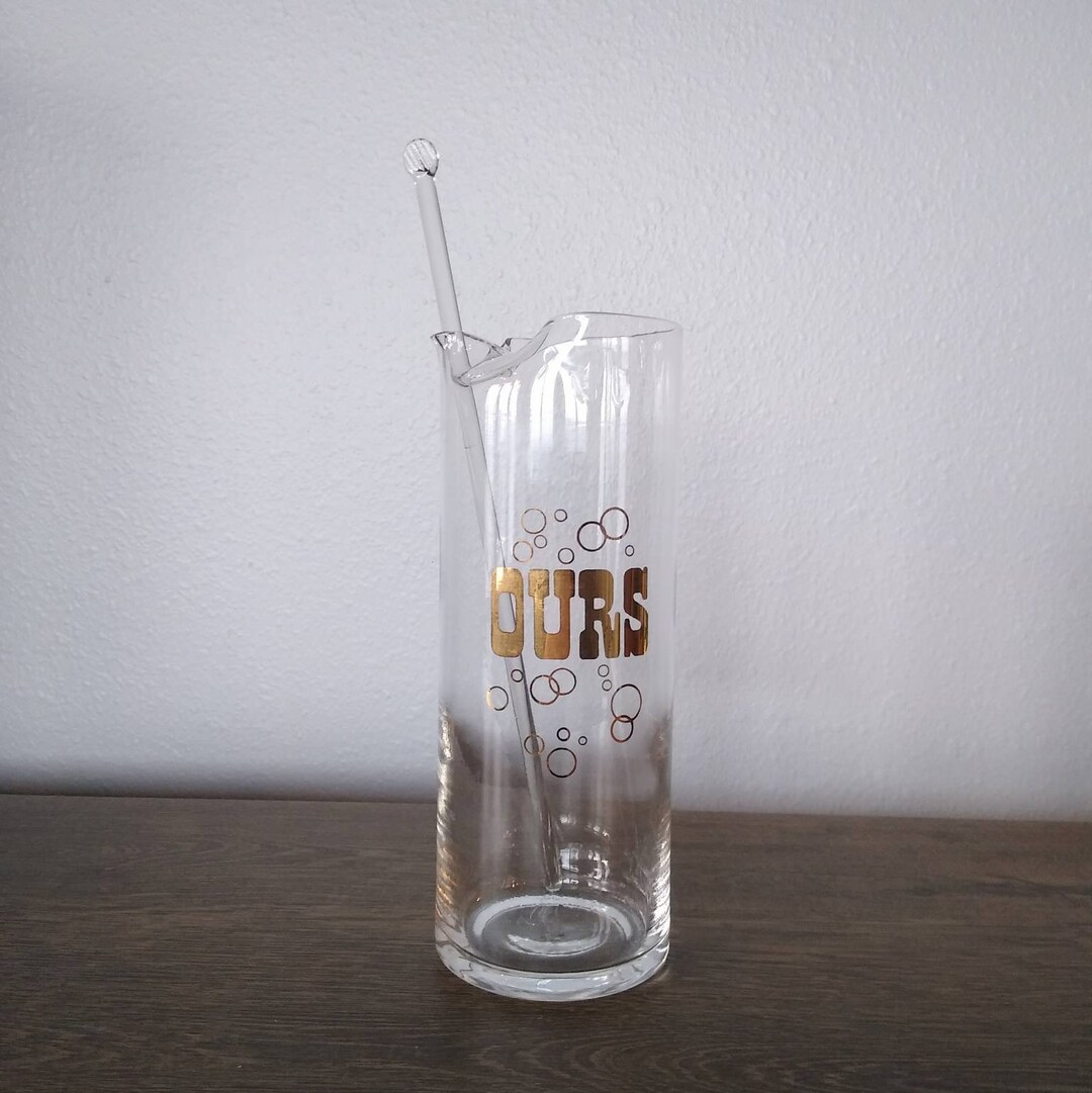 Vintage Glass Cocktail Pitcher With Glass Stirrer and Gold - Etsy