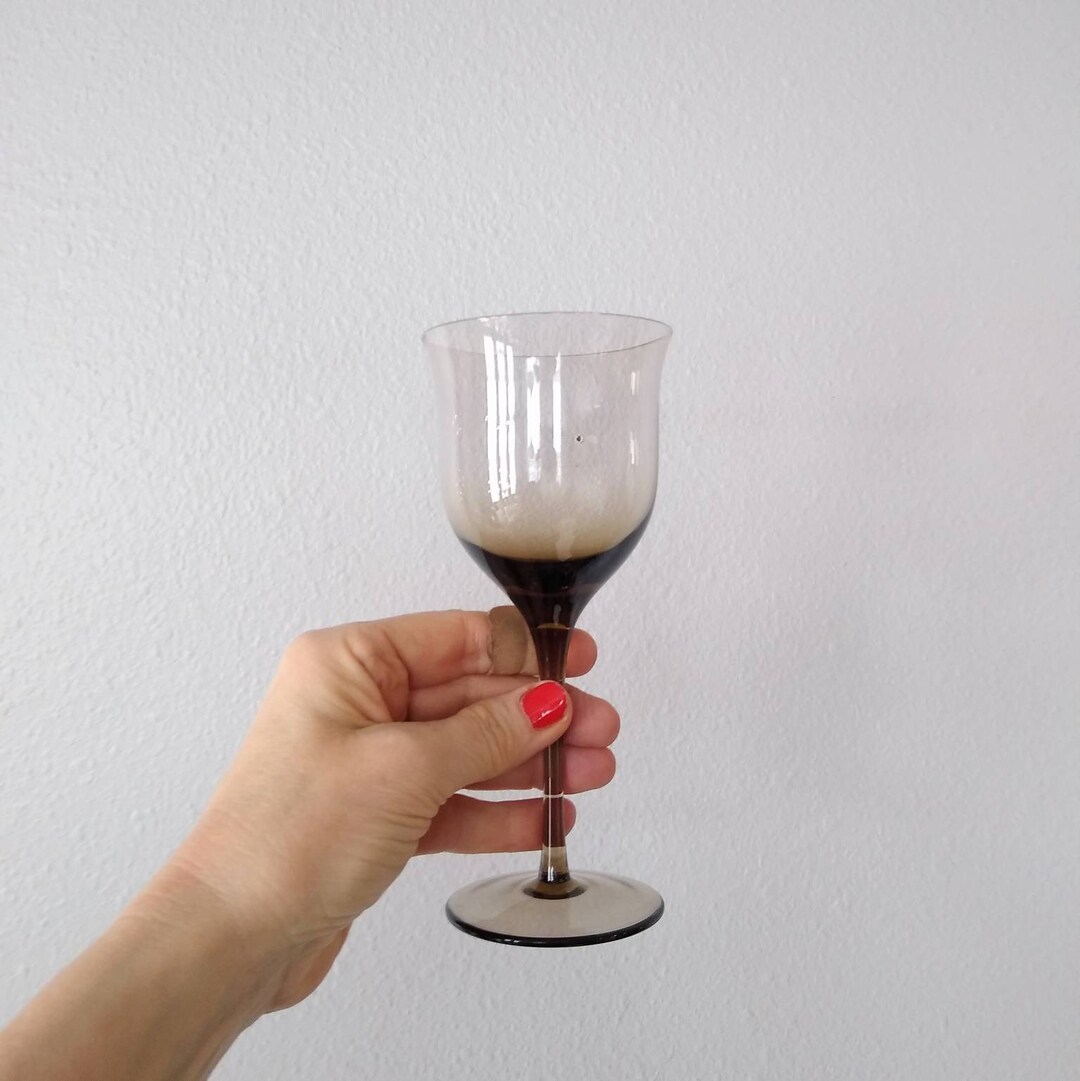 Vintage Elegant Brown Wine Glasses Set Of 3 Flared Tulip Etsy
