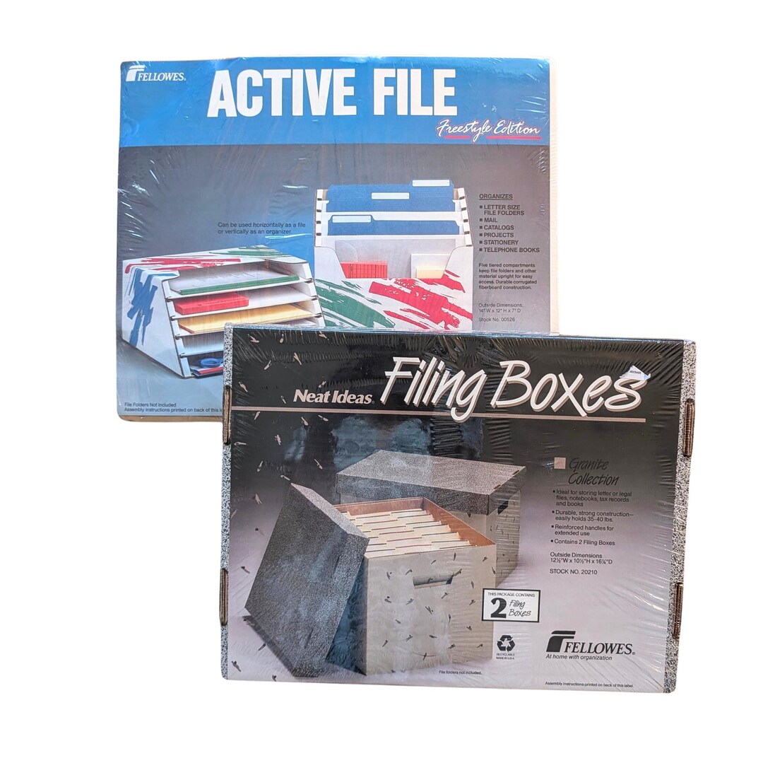 1980s Vintage Fellowes Stacking Files & Filing Boxes - Postmodern ...