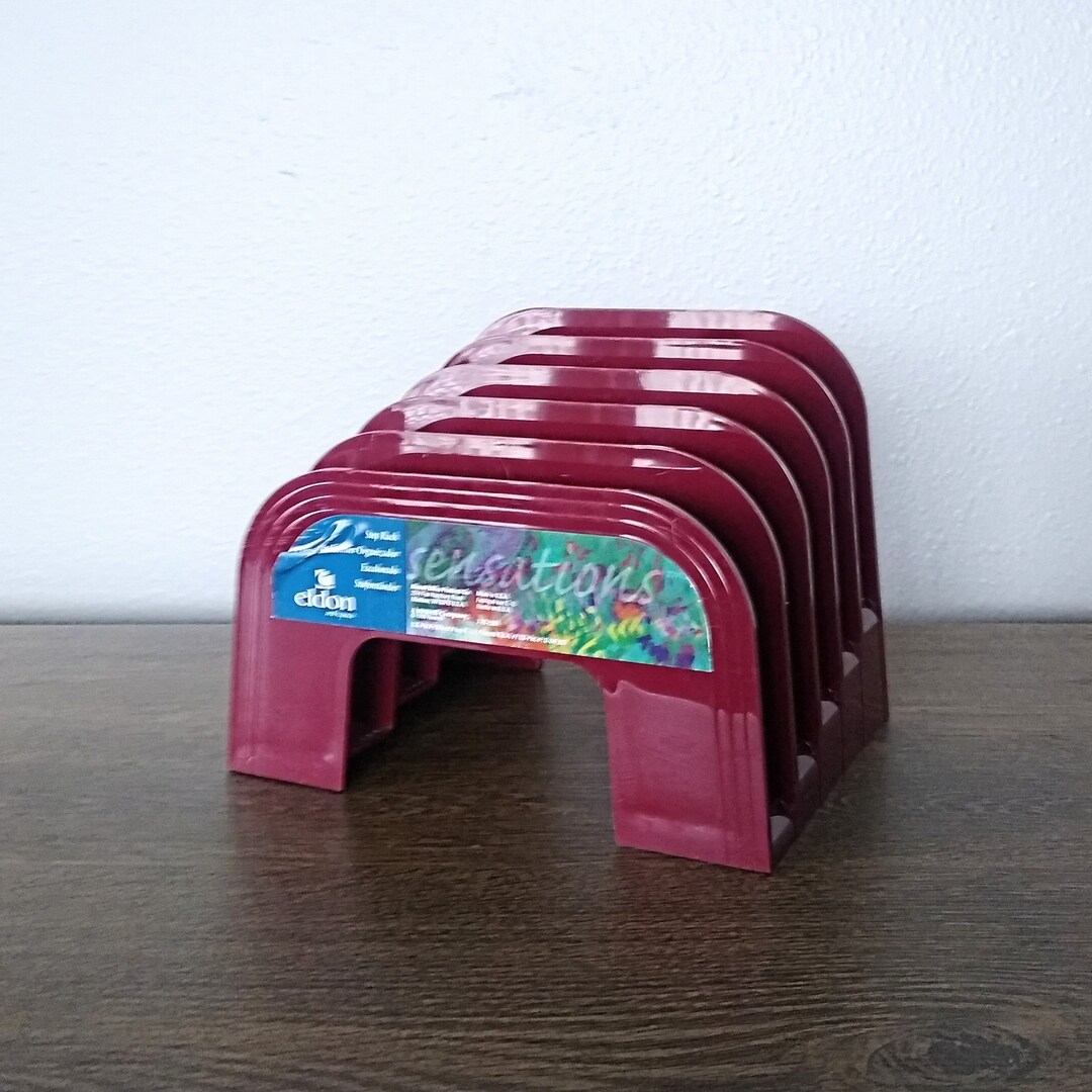 Vintage Eldon Burgundy Desk Organizer - Eldon Workspace Step Rack Desk ...
