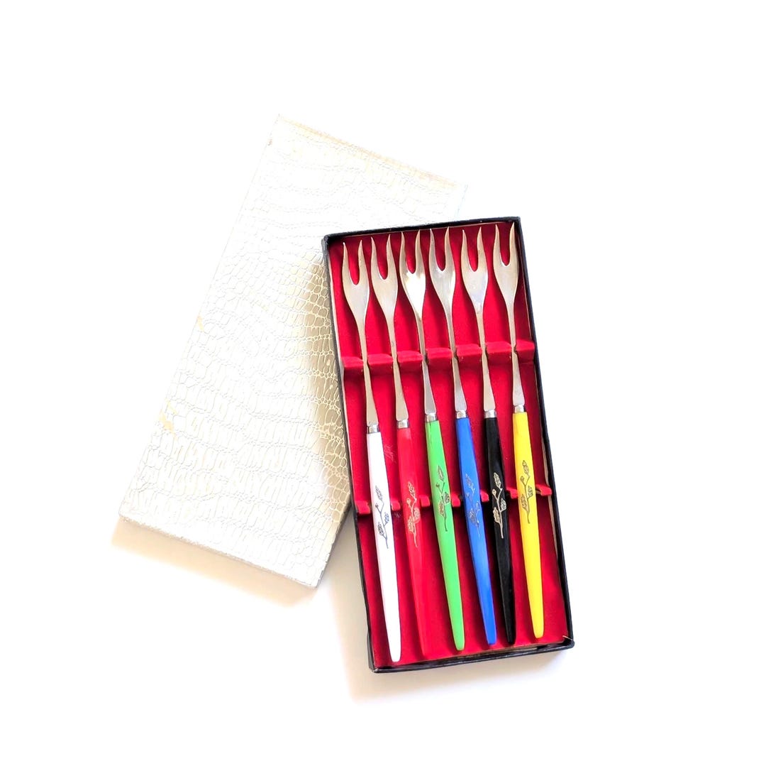 MCM Vintage Fondue Fork Set - Colorful Handles - Set of 6 - Made in ...