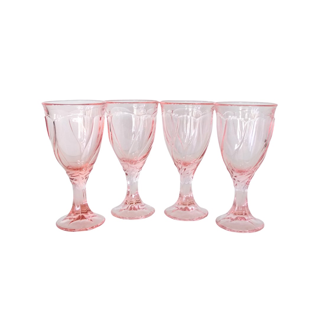 Set of 4 Vintage Noritake Sweet Swirl Pink Wine Glasses Pink Glassware ...