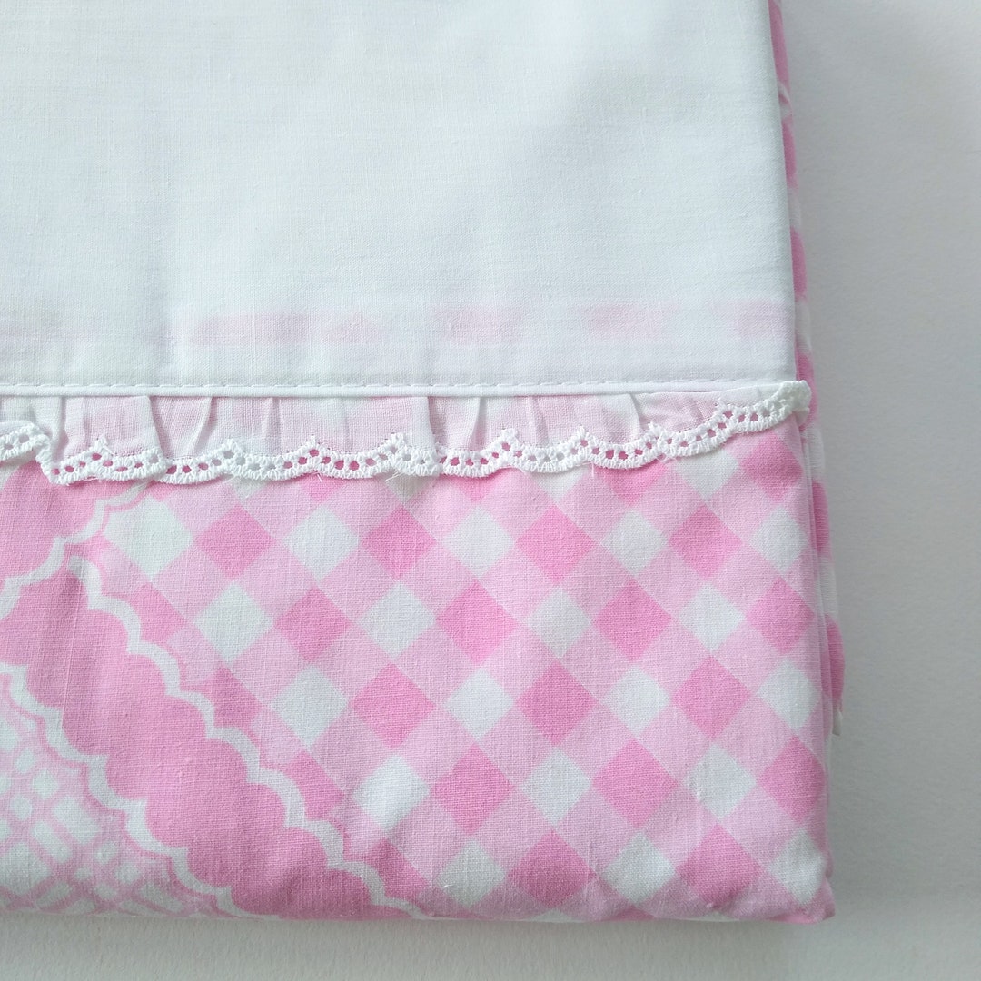 Vintage Pink Gingham Full Sheet Set New Old Stock Pink & White Gingham ...