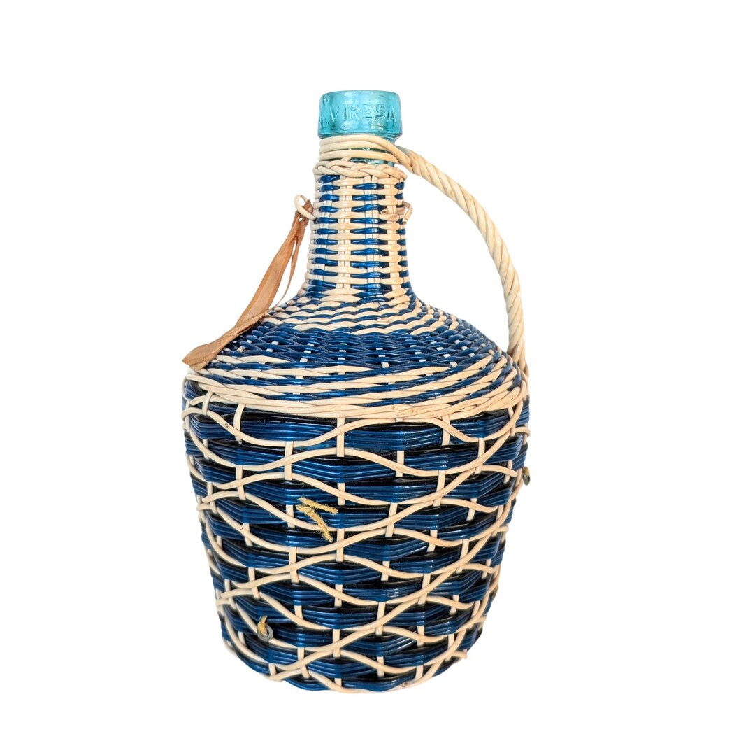 Vintage Viresa Glass Jug Bottle Encased in Woven Plastic Wicker - Etsy