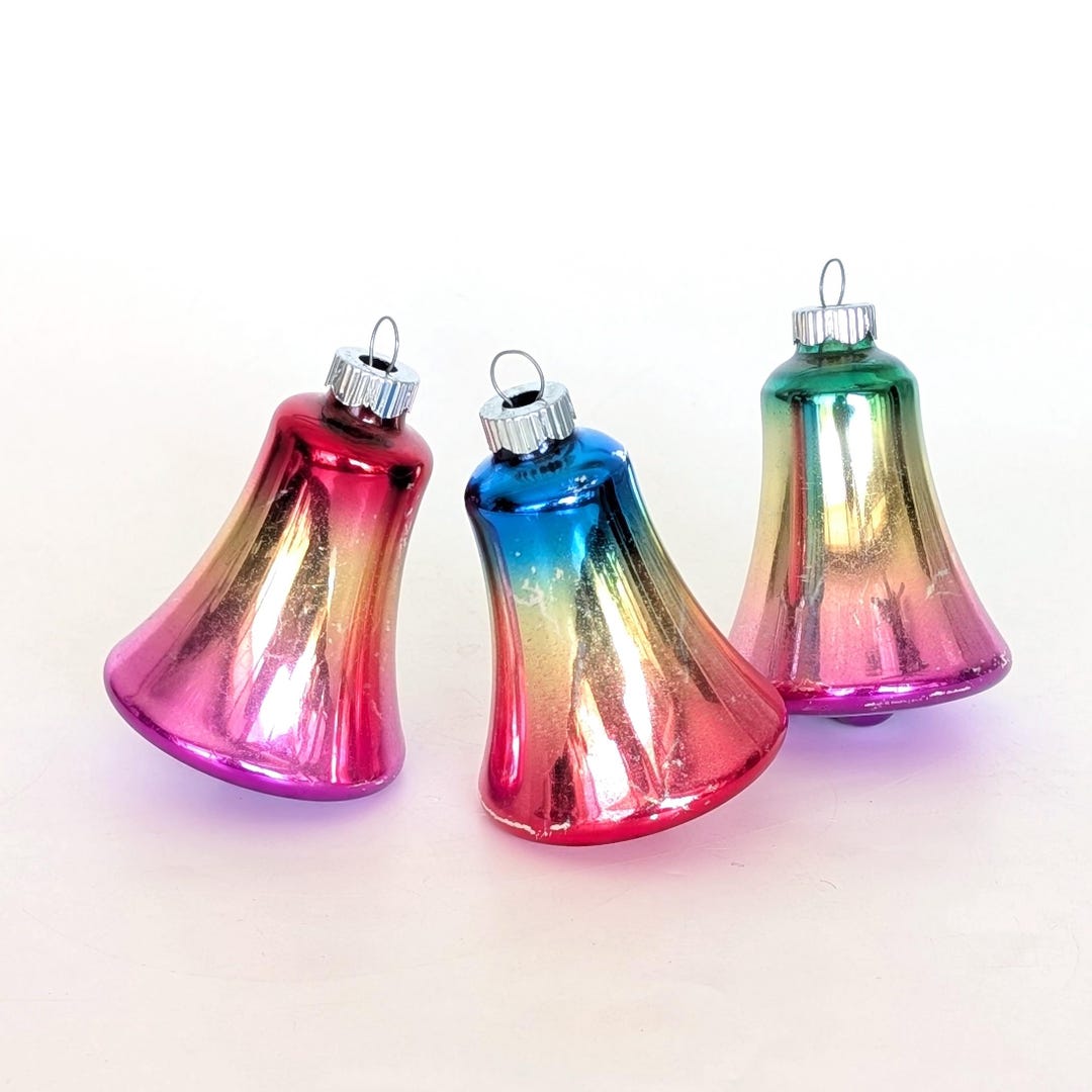 Vintage Shiny Brite Ombre Mercury Glass Bell Christmas Tree Ornaments ...