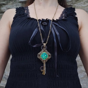 Green Jewel Key Necklace, Witches Key Necklace, Green Key Necklace ...