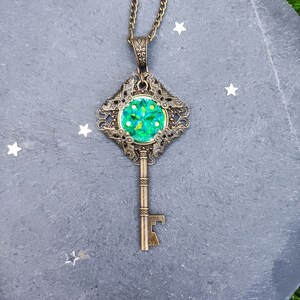 Green Jewel Key Necklace, Witches Key Necklace, Green Key Necklace ...