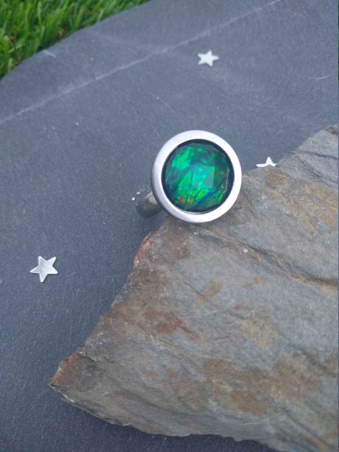Northern Lights Jewelry Aurora Borealis Ring Green Blue Opal Resin Ring ...