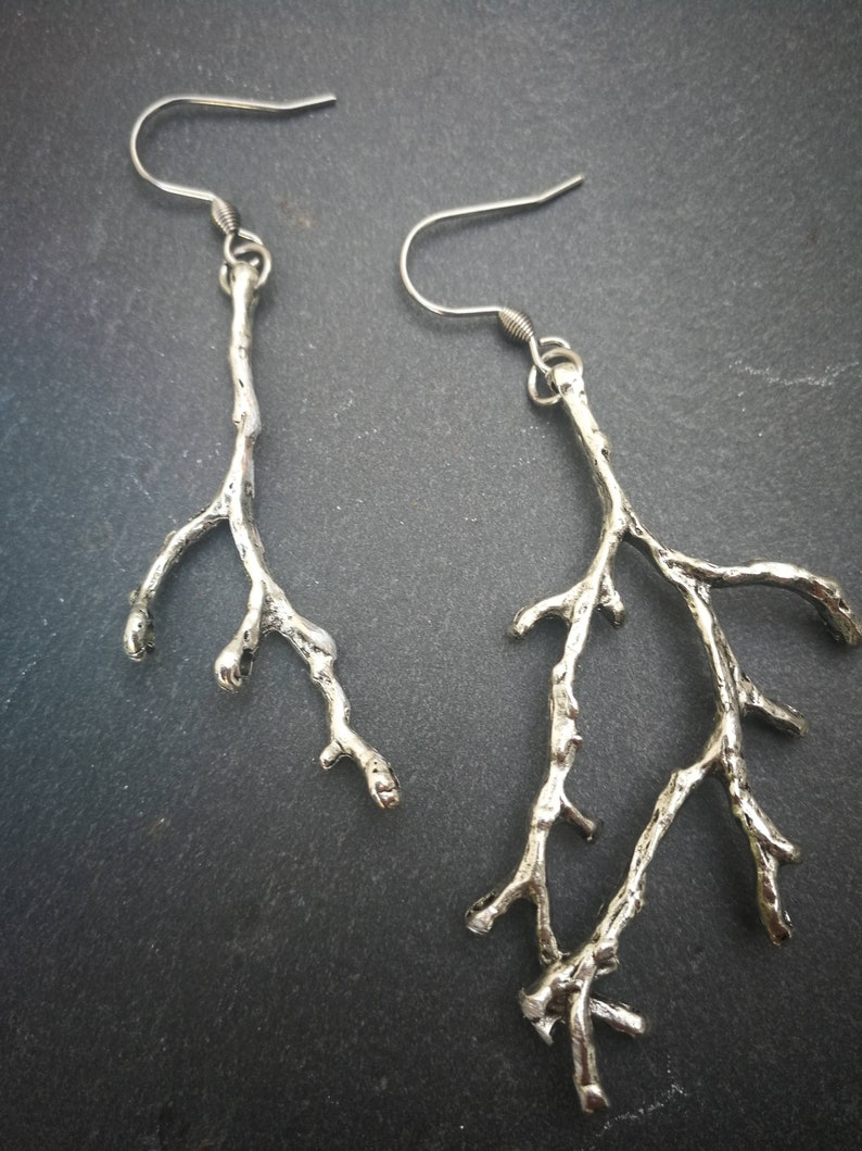 Twig Earrings Silver Branch Earrings Antique Silver Mismatch - Etsy