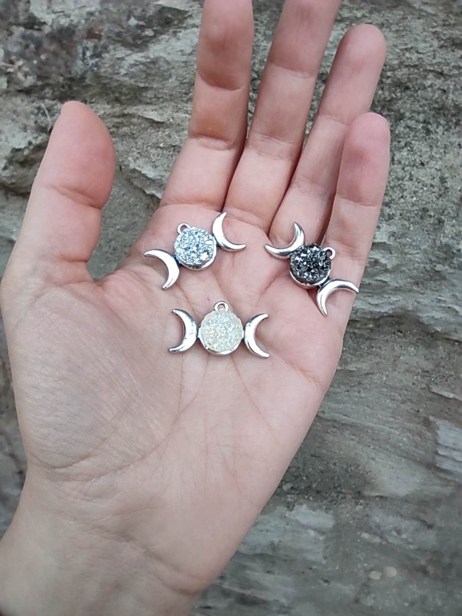 Wiccan Jewelry Witchcraft Triple Moon Necklace Druzy Moon - Etsy