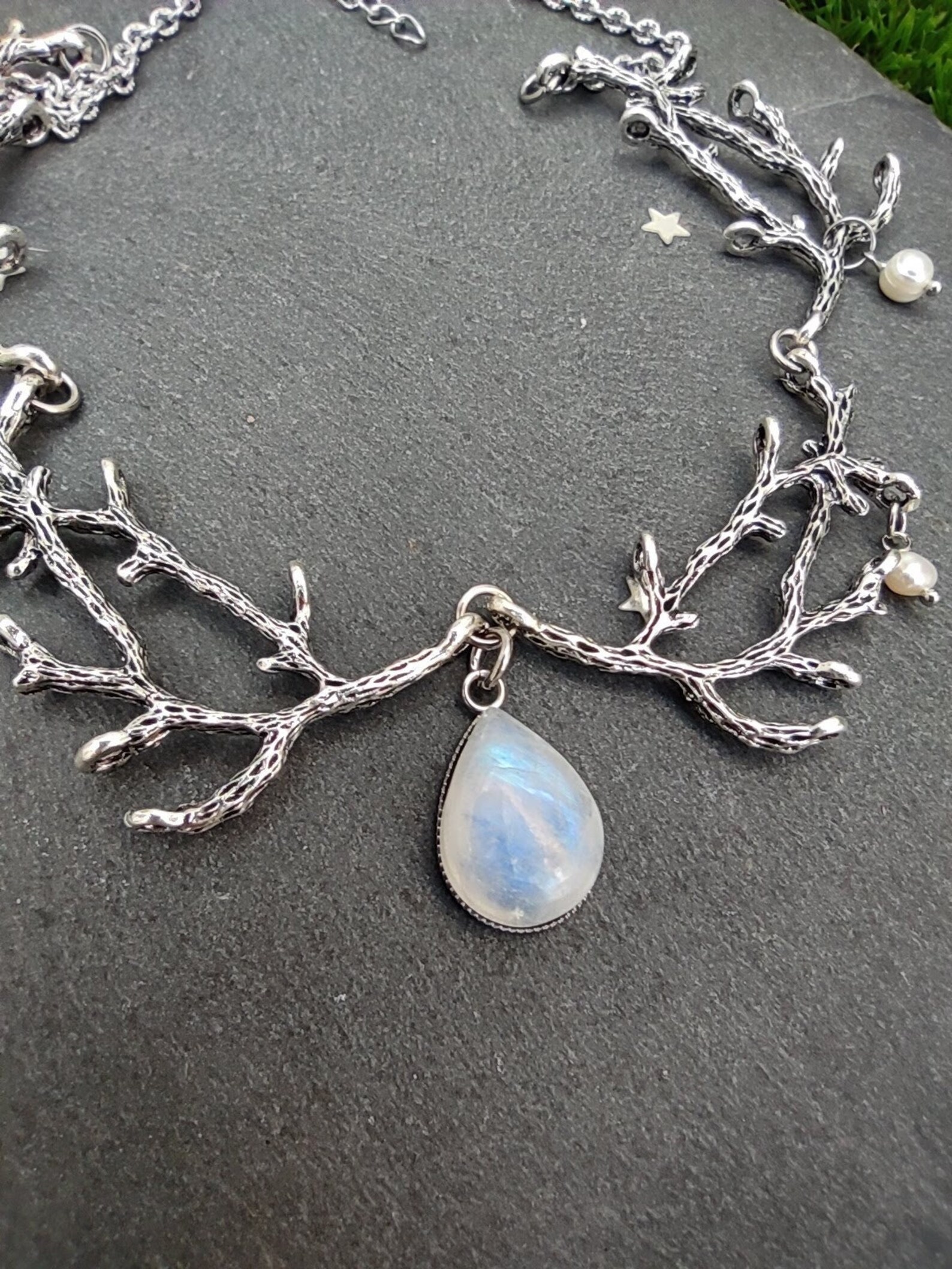 Magical Forest Twig Necklace Moonstone Necklace Silver - Etsy