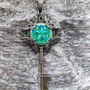 Green Jewel Key Necklace, Witches Key Necklace, Green Key Necklace ...