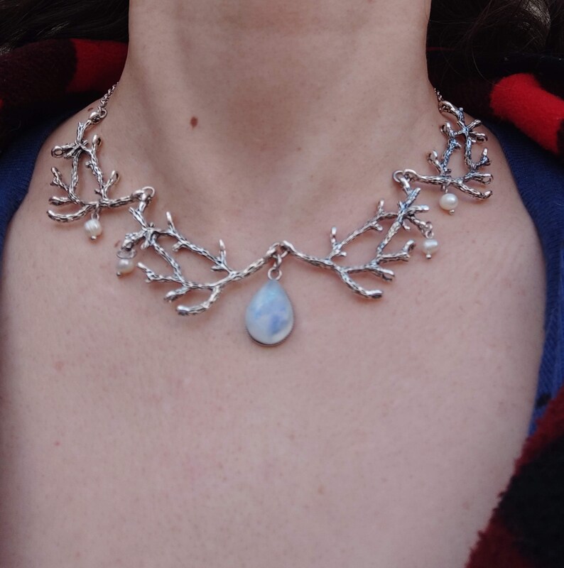 Magical Forest Twig Necklace Moonstone Necklace Silver - Etsy