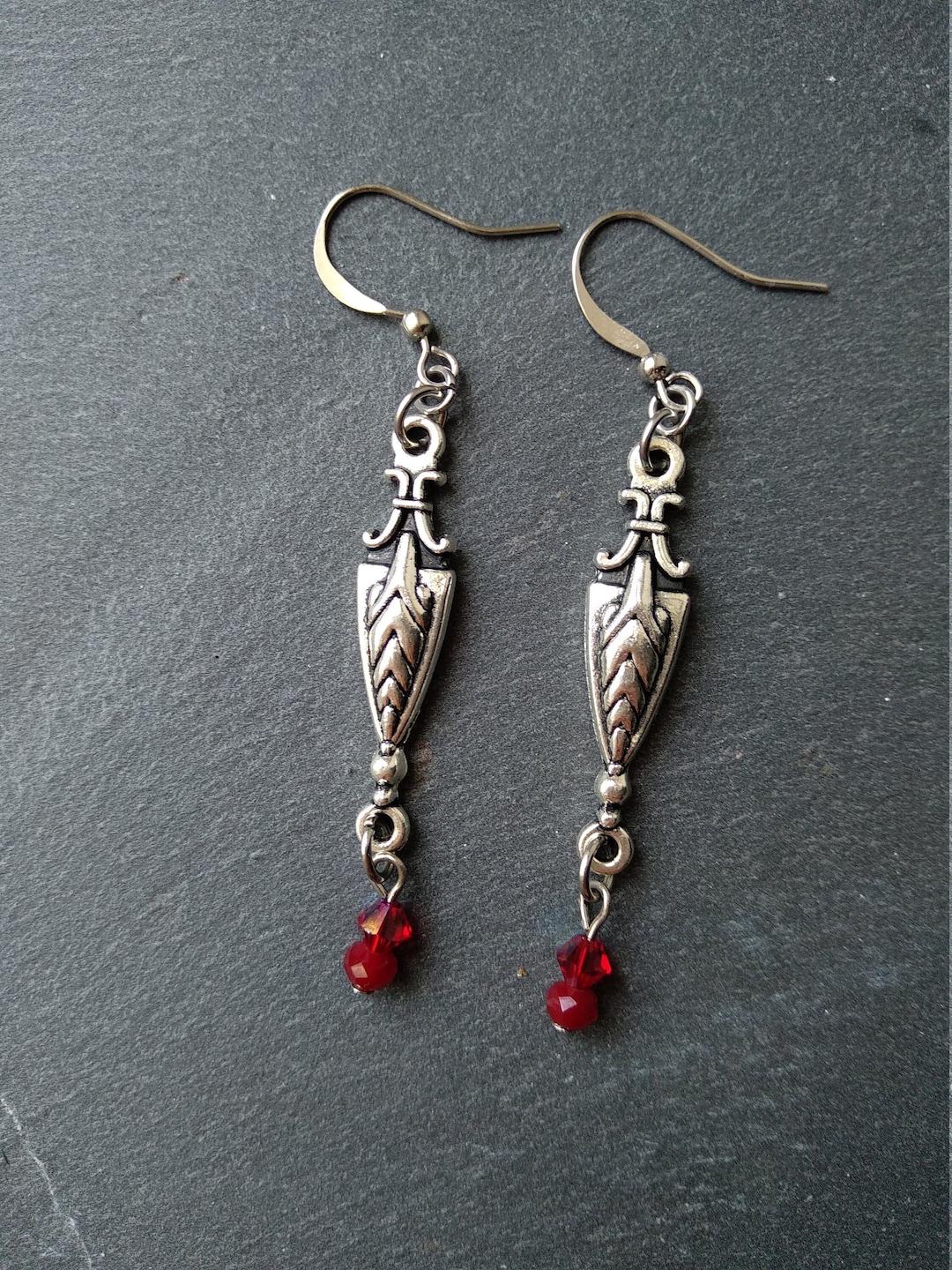 Cute gothic sword and blood drop earrings, silver dagger earrings ...