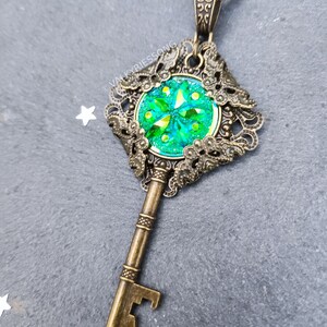 Green Jewel Key Necklace Witches Key Necklace Green Key - Etsy