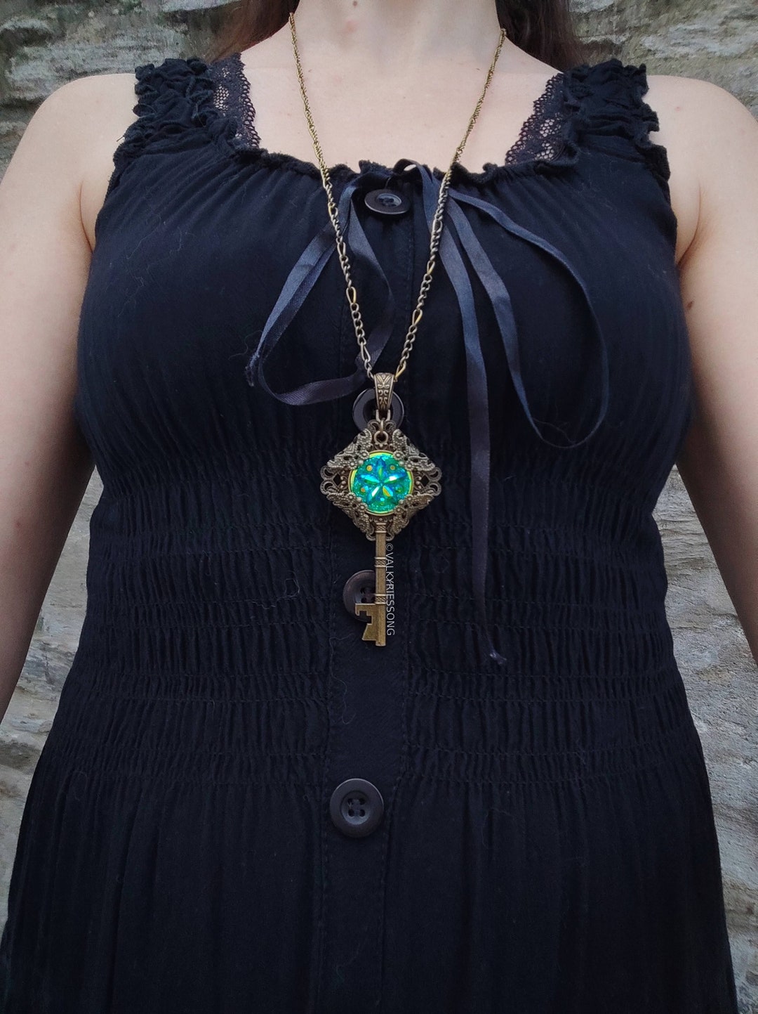 Green Jewel Key Necklace, Witches Key Necklace, Green Key Necklace ...