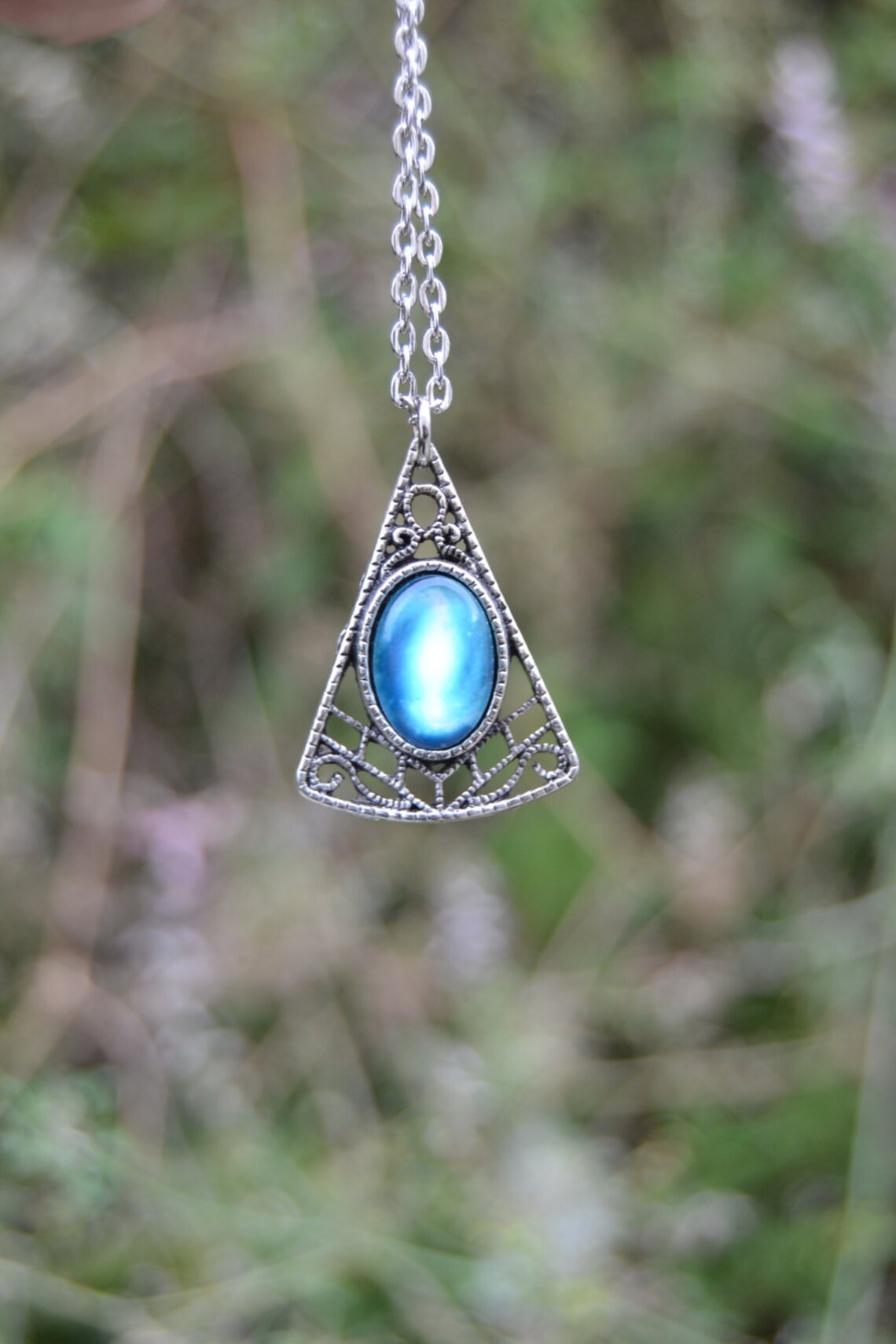 Geometric Galaxy Necklace Silver Filigree Triangle Pendant | Etsy