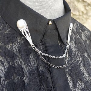 Sun Rays Collar Pins, Art Deco Brooch With Chain, Antique Silver Spike ...