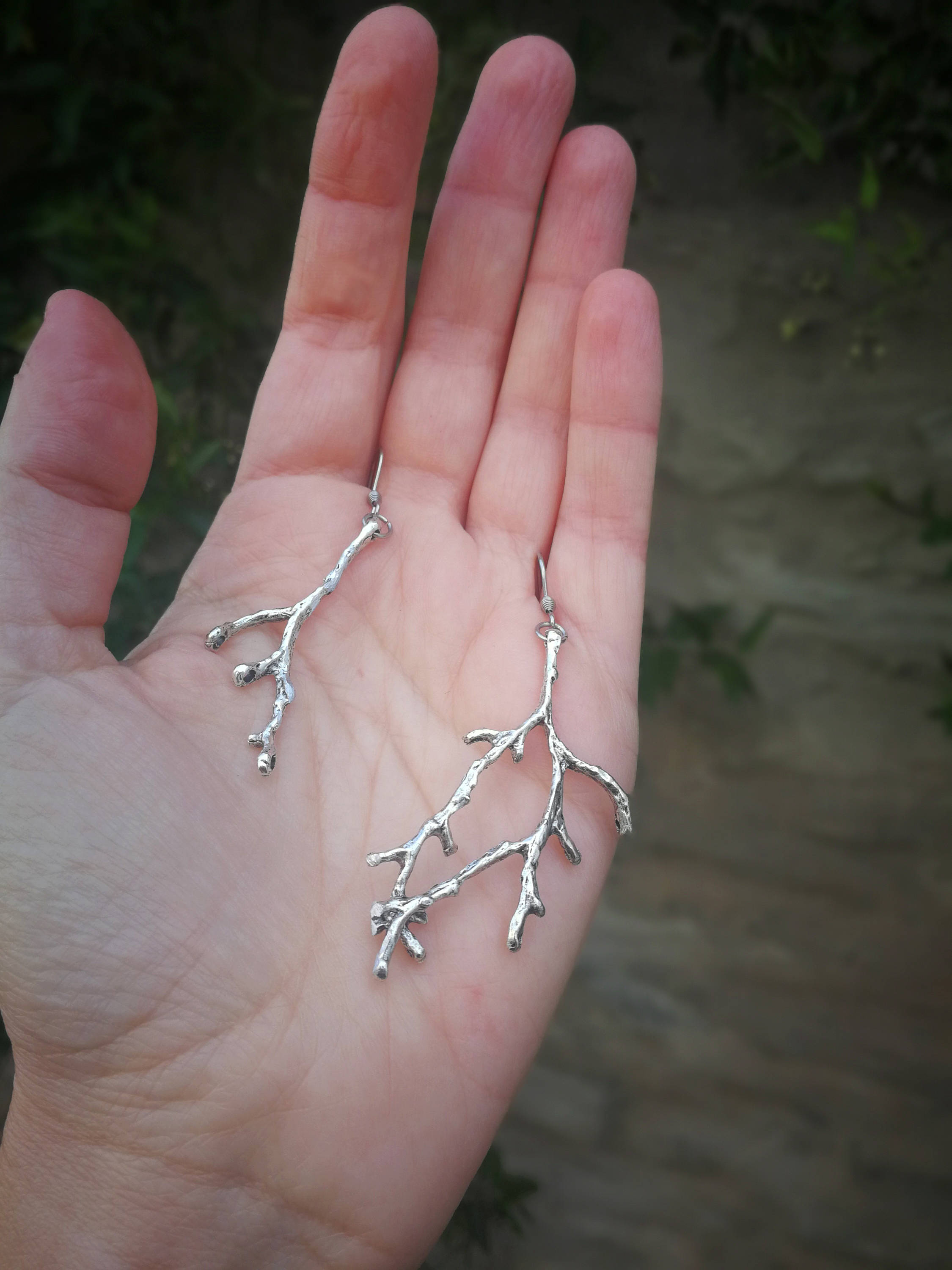 Twig earrings silver branch earrings mismatch tree earrings | Etsy