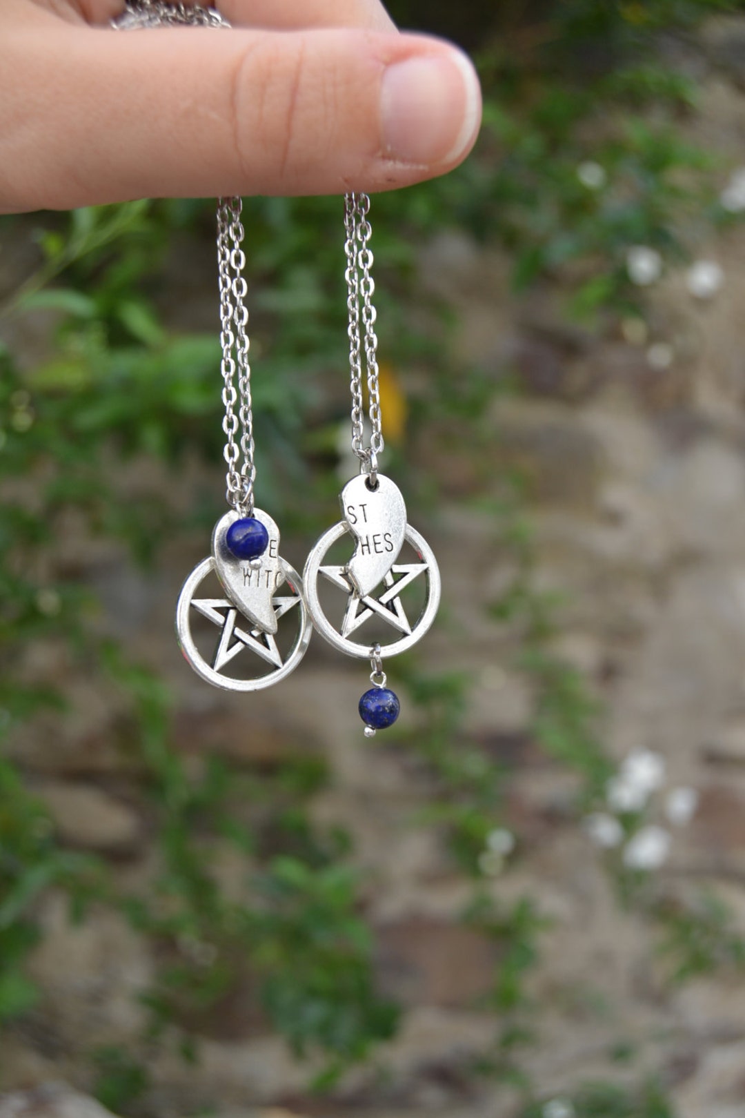 Best Witches Necklaces Set With Blue Stone, Silver Pentacle Necklace ...