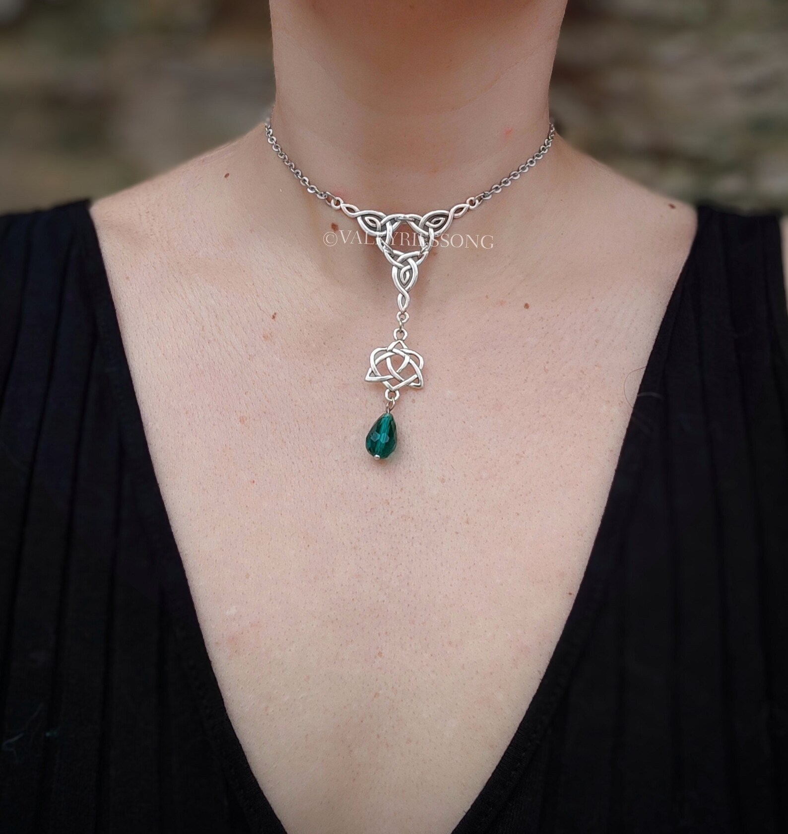 Emerald Green Celtic Choker Necklace, Silver Viking Bridal Necklace ...