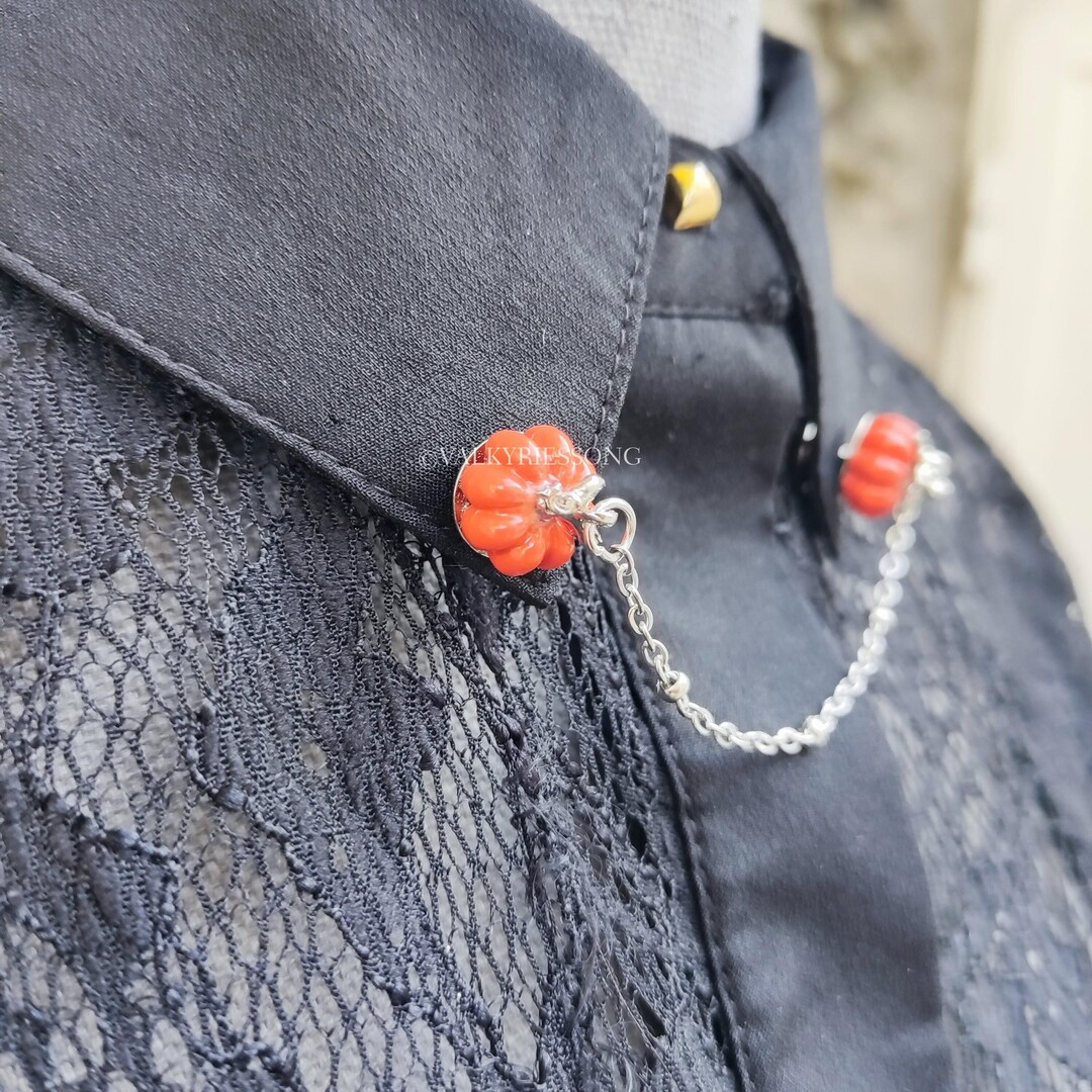 Pumpkin Collar Pin Set: Halloween Silver Steel Chain Brooch - Etsy