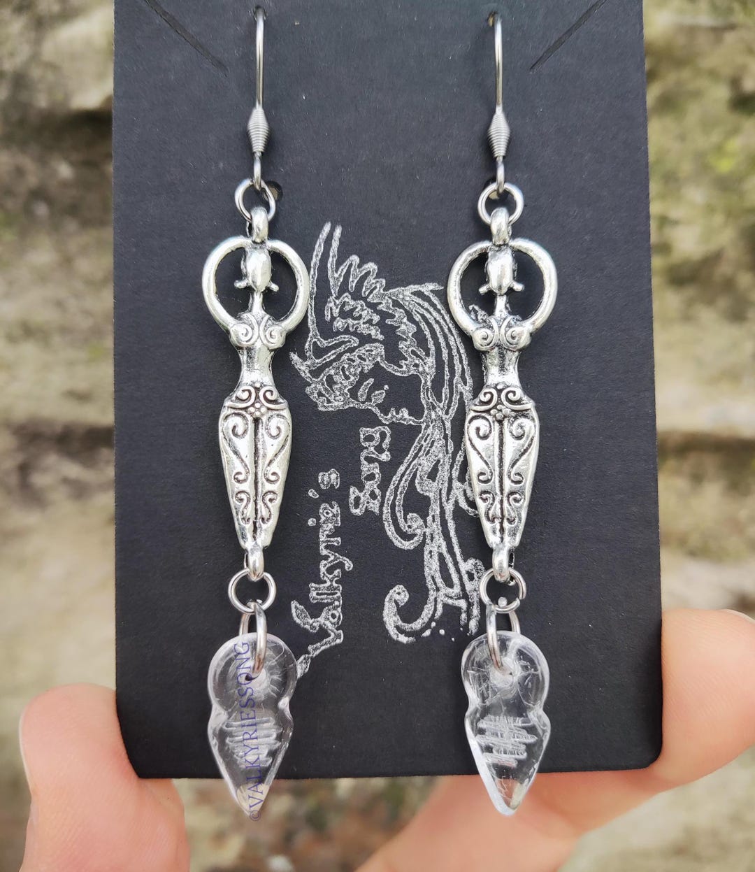 Sacred Feminine Goddess Earrings With Clear Crystal Arrows, Silver ...