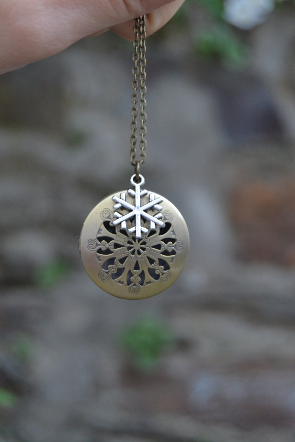 Snowflake locket necklace vintage winter necklace snowflake | Etsy