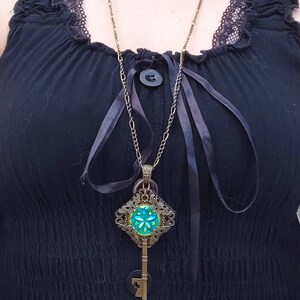 Green Jewel Key Necklace, Witches Key Necklace, Green Key Necklace ...