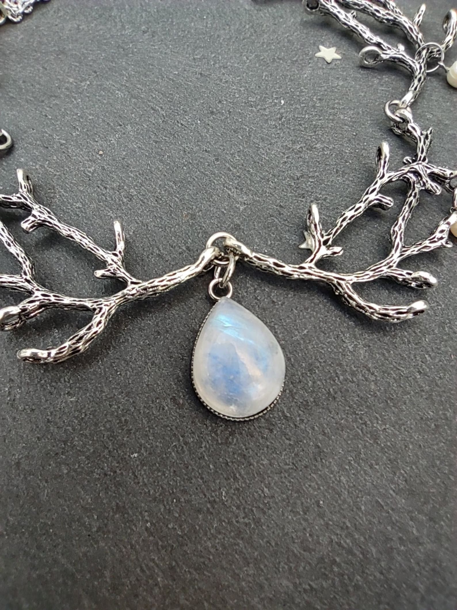 Magical Forest Twig Necklace Moonstone Necklace Silver - Etsy