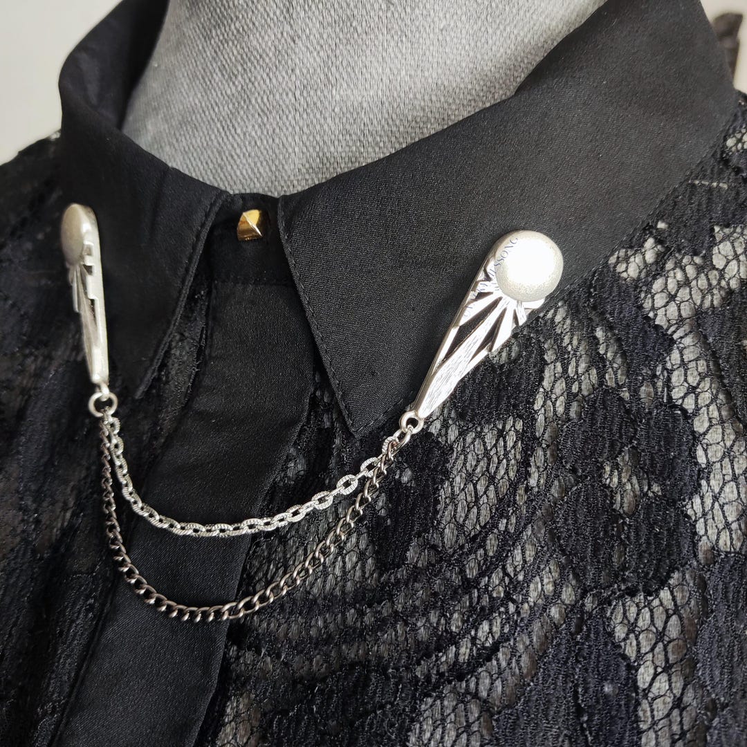 Art Deco Collar Pins, Vintage Style Sun Ray Brooch With Chain, Silver ...