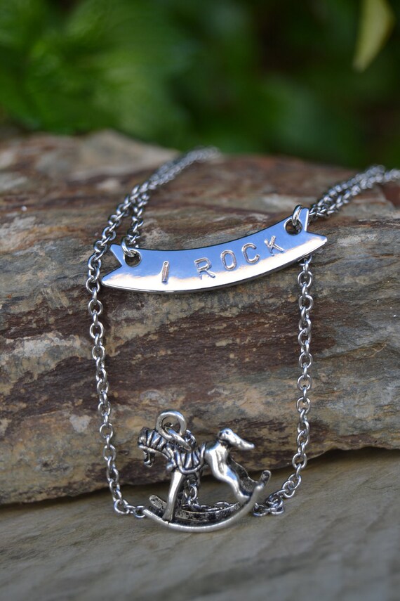 Funny Necklace I Rock Motivational Necklace Jewelry Rocking Horse Necklace Silver Funny Jewelry Layered Necklace Inspirational Jewelry Etsy