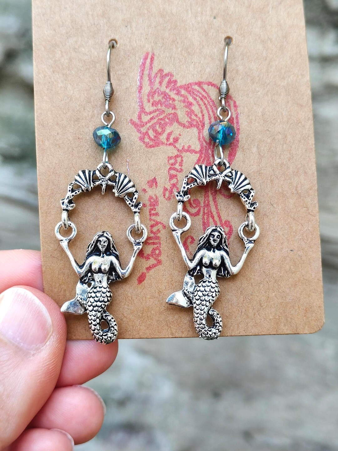 Whimsical Mermaid Earrings With Aqua Blue Beads, Silver Dangle Summer ...