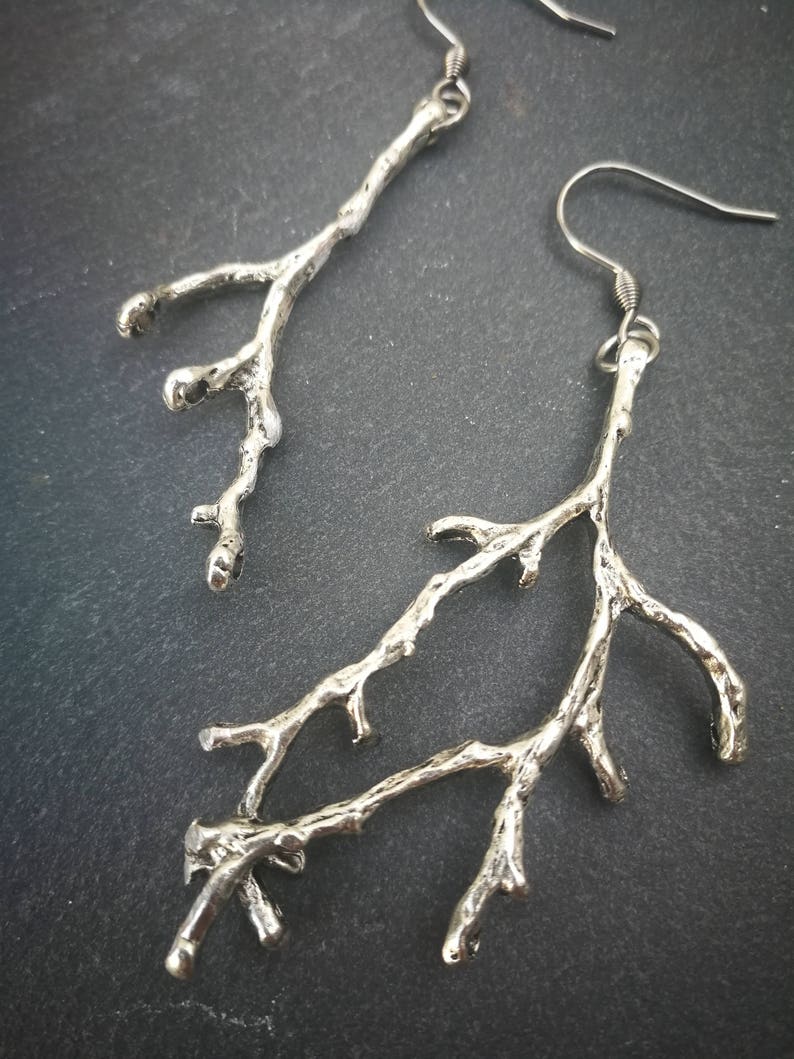 Twig Earrings Silver Branch Earrings Antique Silver Mismatch - Etsy