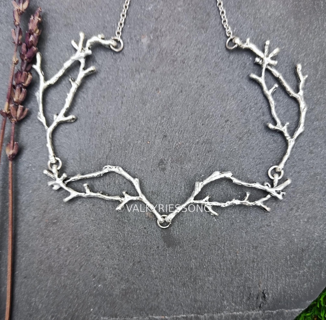 Elvish Branch Necklace, Silver Twig Collar Elven Necklace, Twig Bib ...