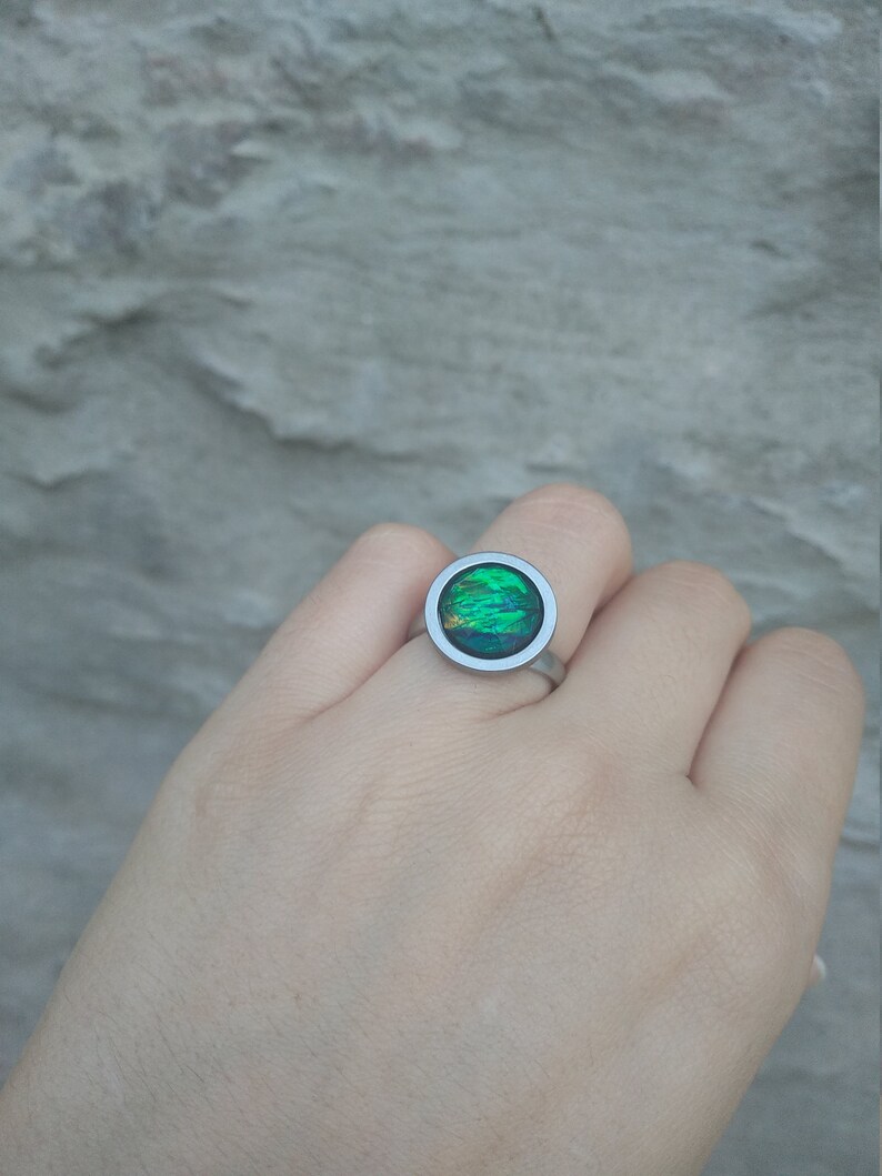 Northern Lights Jewelry Aurora Borealis Ring Green Blue Opal Resin Ring ...