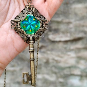 Green Jewel Key Necklace, Witches Key Necklace, Green Key Necklace ...