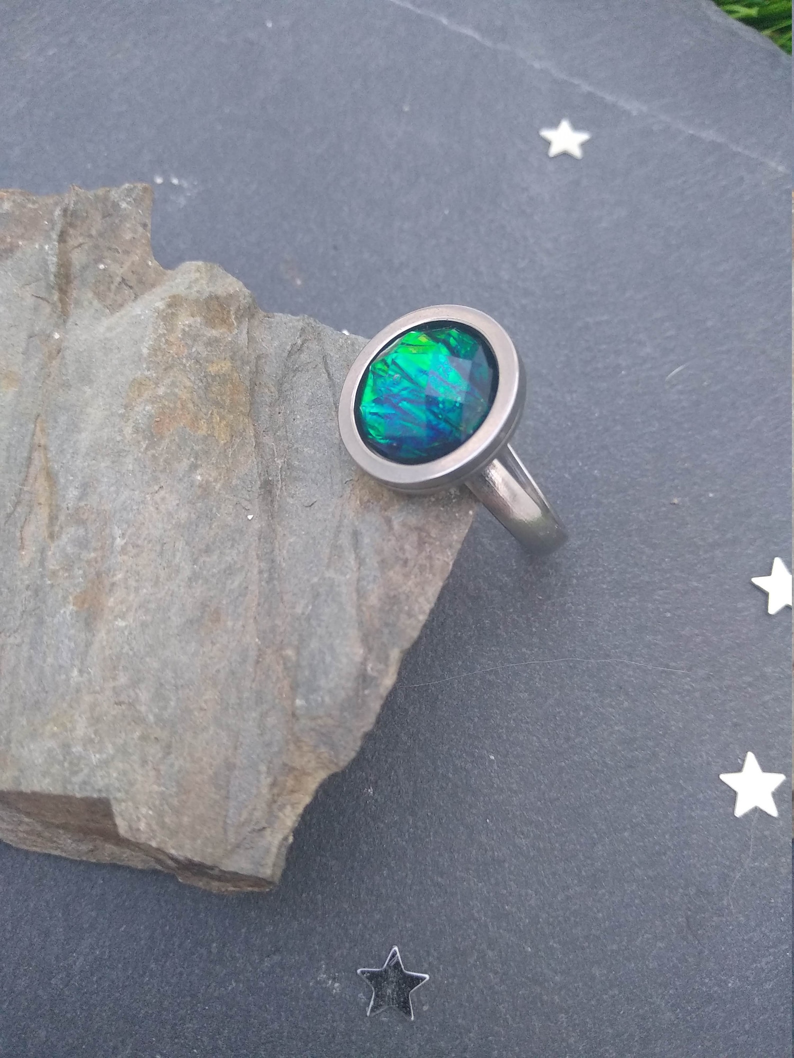 Northern Lights Jewelry Aurora Borealis Ring Green Blue Opal Resin Ring ...