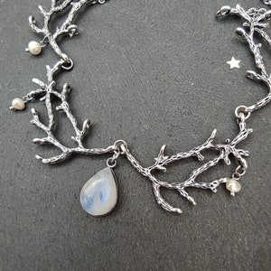 Magical Forest Twig Necklace - Moonstone Necklace - Silver Branch ...